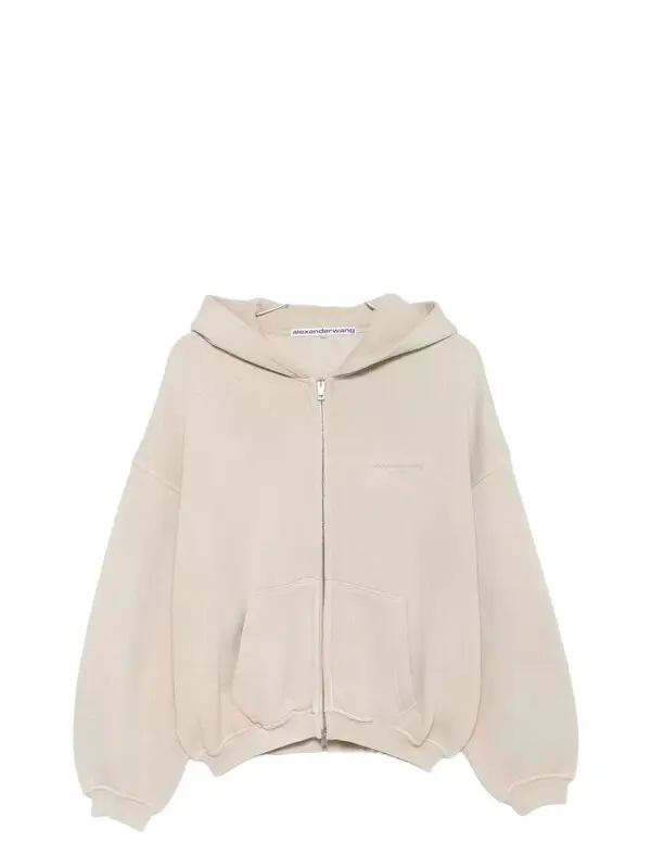 Alexander Wang Logo-print Zip-up Hoodie - Neutrals