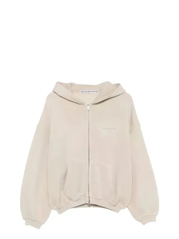 Alexander Wang Logo-print Zip-up Hoodie - Neutrals