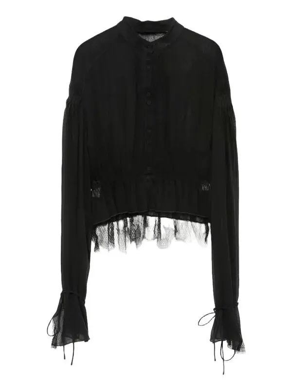 Isabel Benenato Lace-trimmed Button-up Blouse - Black