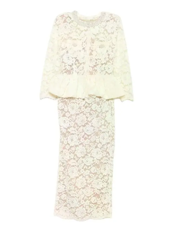 SELF-PORTRAIT Floral-lace Peplum Dress - Neutrals
