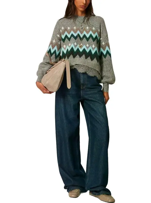TWINSET Jacquard Jumper With Lace - Grey