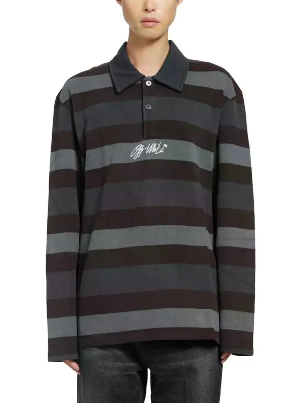 Off-White Striped Long-sleeve Polo Shirt - Grey
