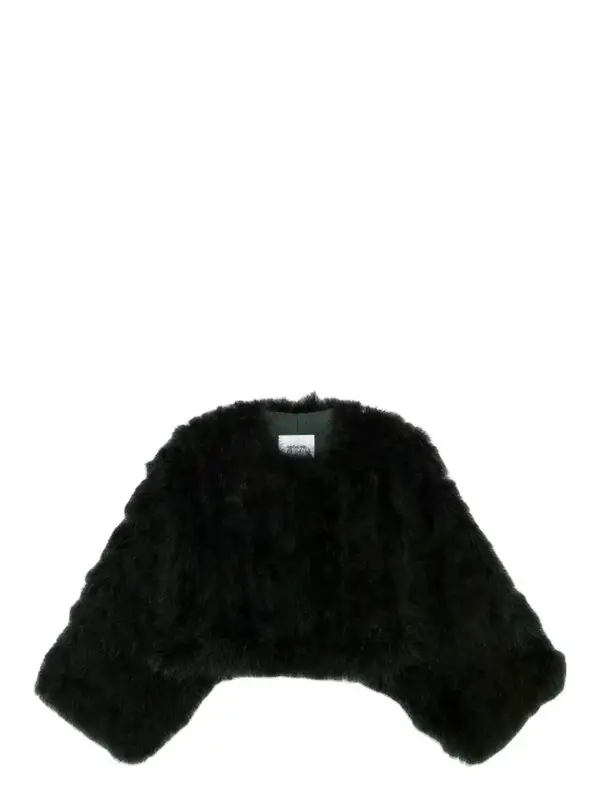YVES SALOMON Feather-trim Cropped Jacket - Black