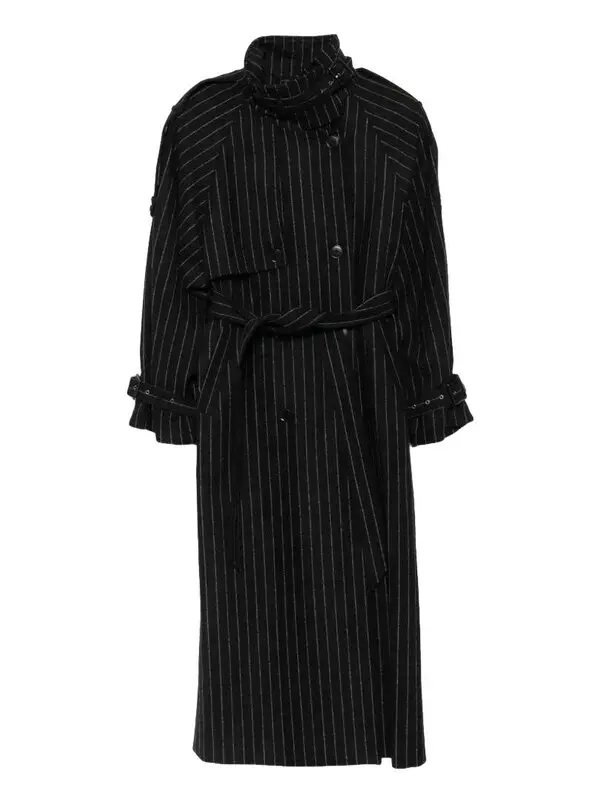 GESTUZ Pinstripe-pattern Double-breasted Coat - Black