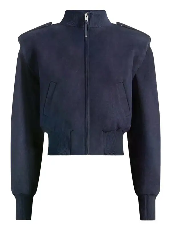 Manière De Voir Suede Layered-shoulder Cropped Bomber Jacket - Blue