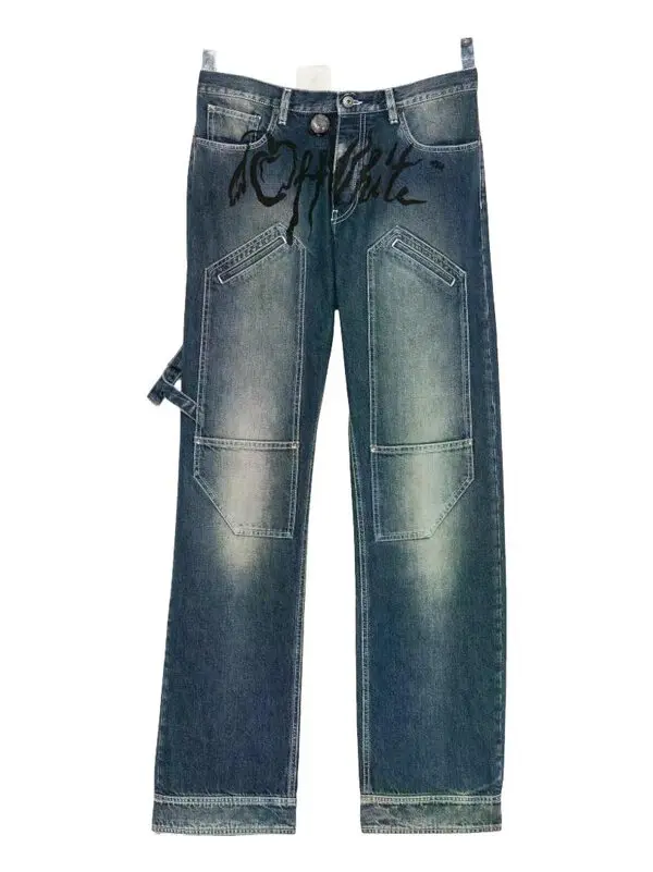 Off-White Cherry Diagonal Twist Stack Jeans - Blue