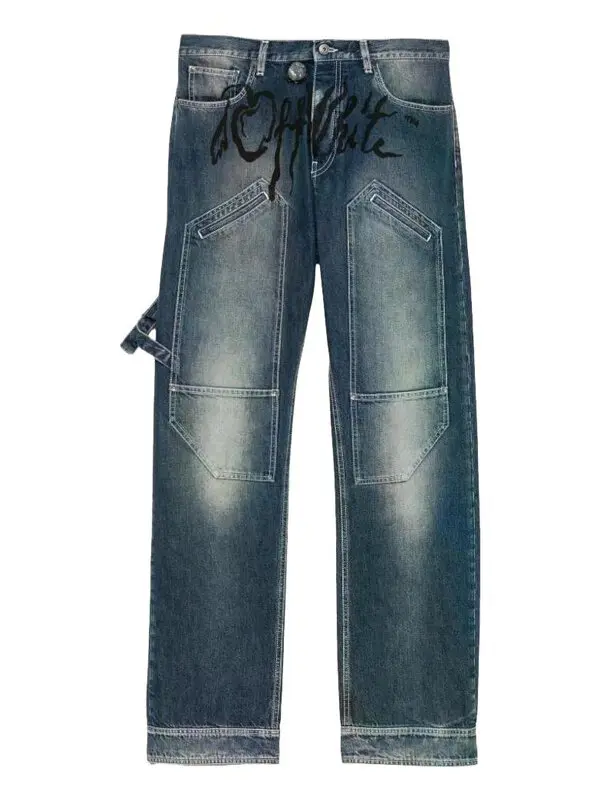Off-White Cherry Diagonal Twist Stack Jeans - Blue