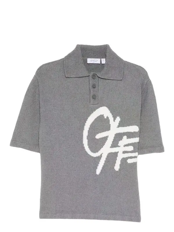 Off-White Logo-intarsia Short-sleeve Polo - Grey