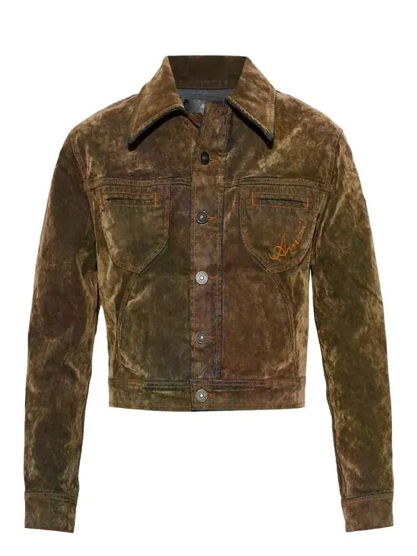 Amiri Flock Cut Denim Jacket - Brown