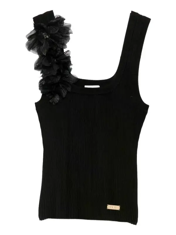 Aje Pamela Flower Ribbed Tank - Black