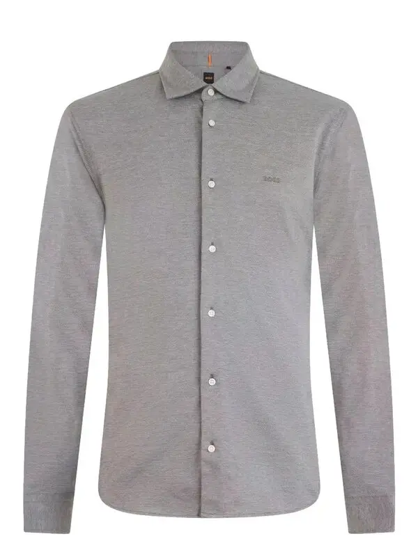BOSS Logo-embroidered Long-sleeve Shirt - Grey