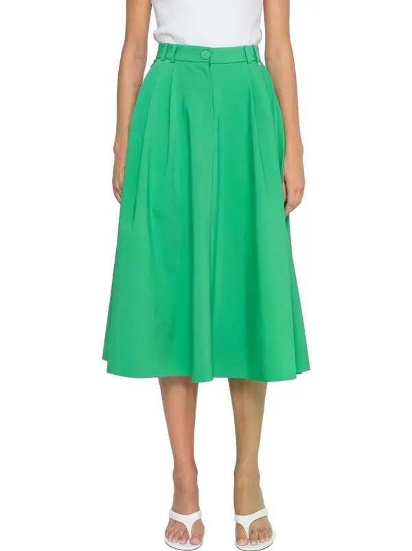 NISSA High-waisted Cotton Midi Skirt - Green