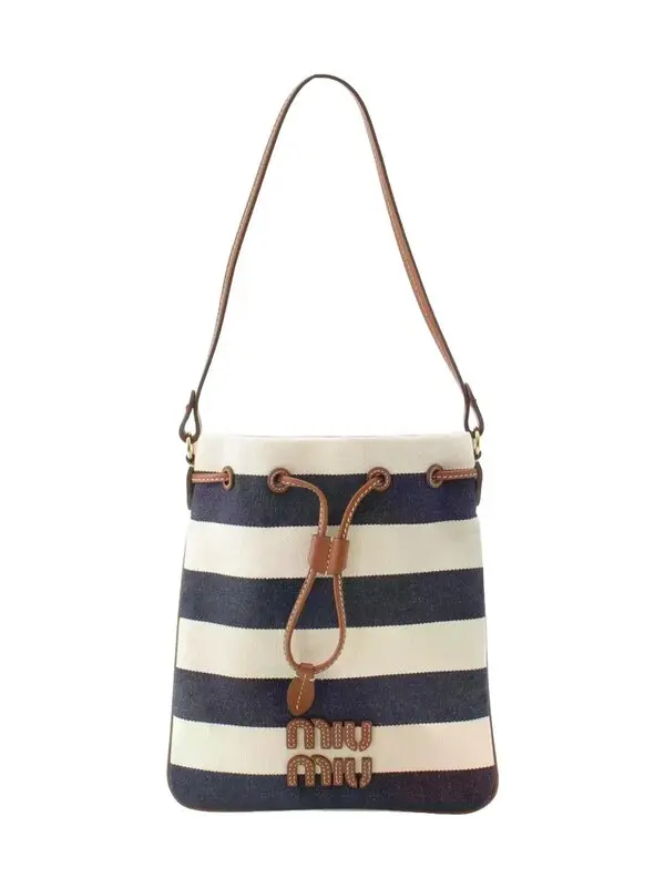 Miu Miu 2010-2026 Striped Canvas Logo Drawstring Handbag - Blue