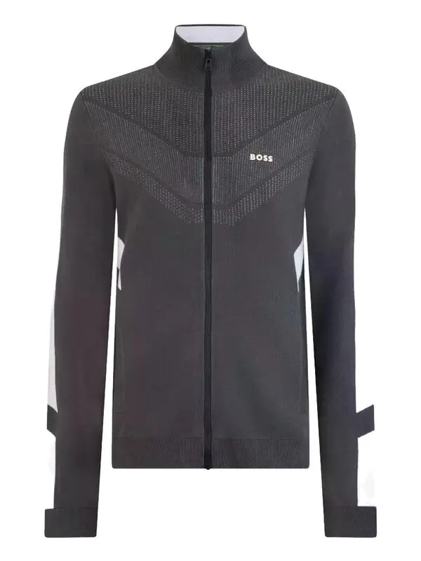 BOSS Zip-up Panelled Sweater - Grey