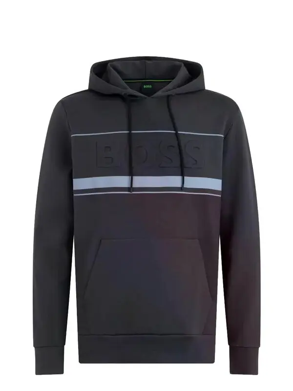 BOSS Logo-emed Stripe-detail Hoodie - Grey