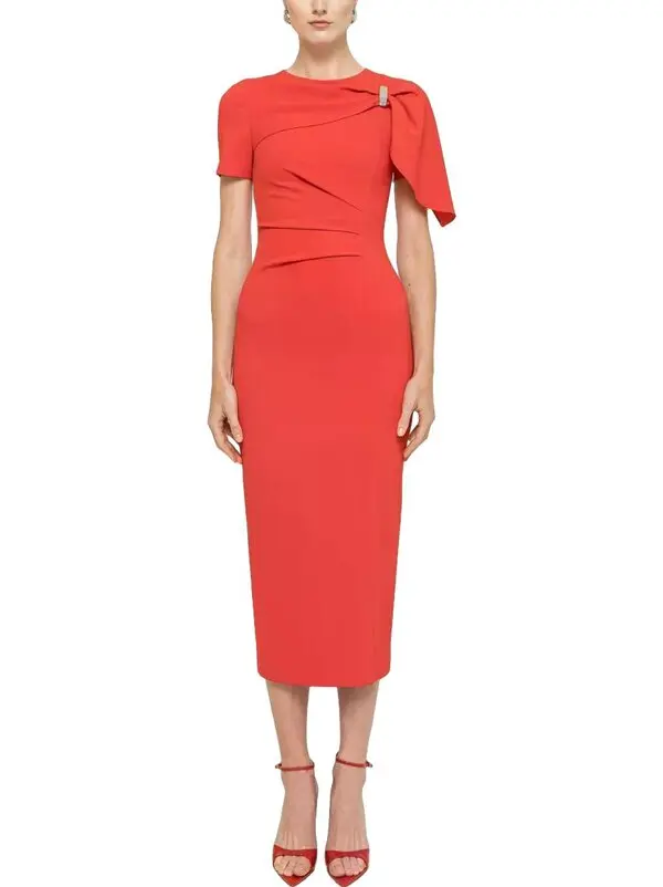NISSA Fitted Midi Dress - Red