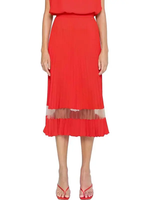 NISSA Pleated Midi Skirt - Red