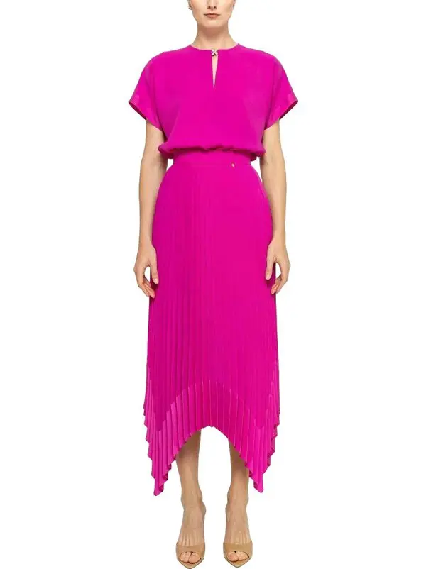 NISSA Pleated Midi Skirt - Pink
