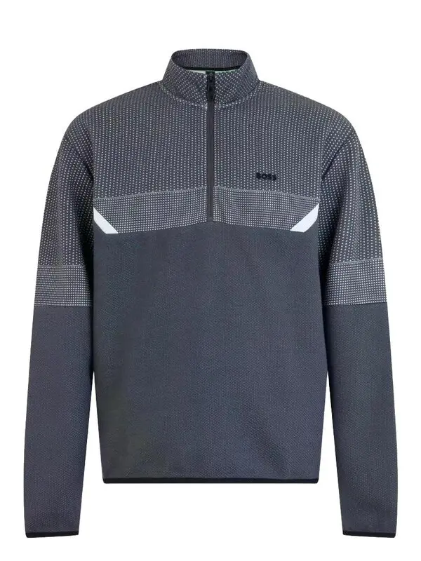 BOSS Geometric-pattern Quarter-zip Sweater - Grey