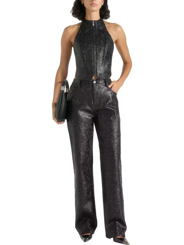 Manière De Voir Ruth Embossed-leather Mid-rise Trousers - Black