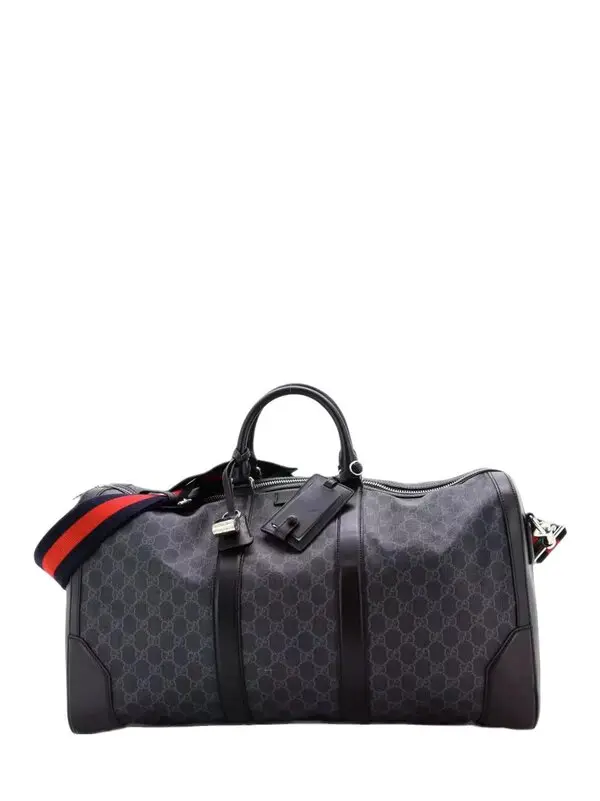Gucci Convertible Duffle Bag Gg Coated Canvas Large Satchel - Black