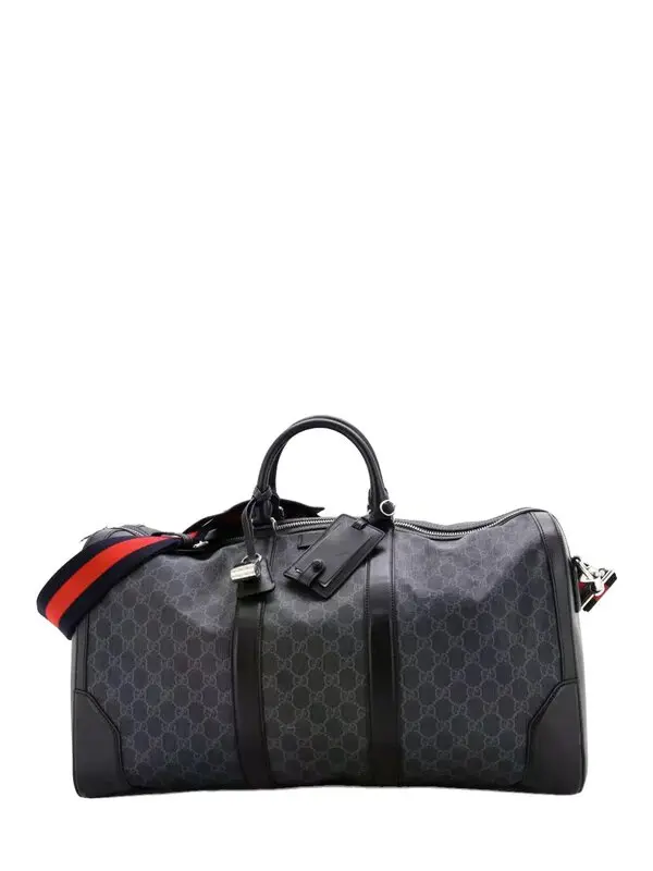 Gucci Convertible Duffle Bag Gg Coated Canvas Large Satchel - Black