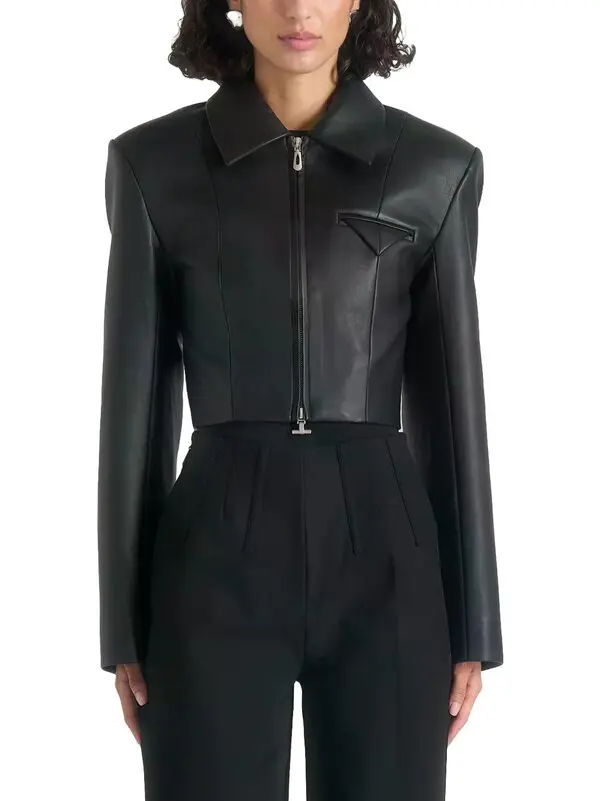 Manière De Voir Adina In Leather Cropped Jacket - Black