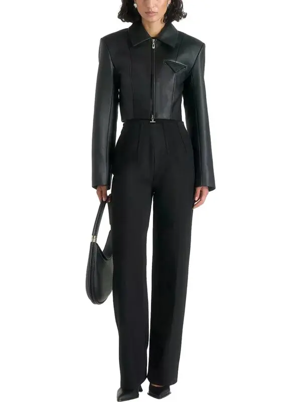 Manière De Voir Adina In Leather Cropped Jacket - Black