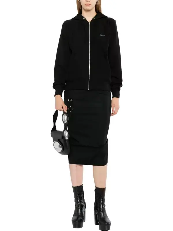 Kenzo Logo-embroidered Zip-up Hoodie - Black