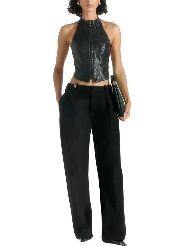 Manière De Voir Claudette In Embossed-leather Halterneck Backless Top - Black