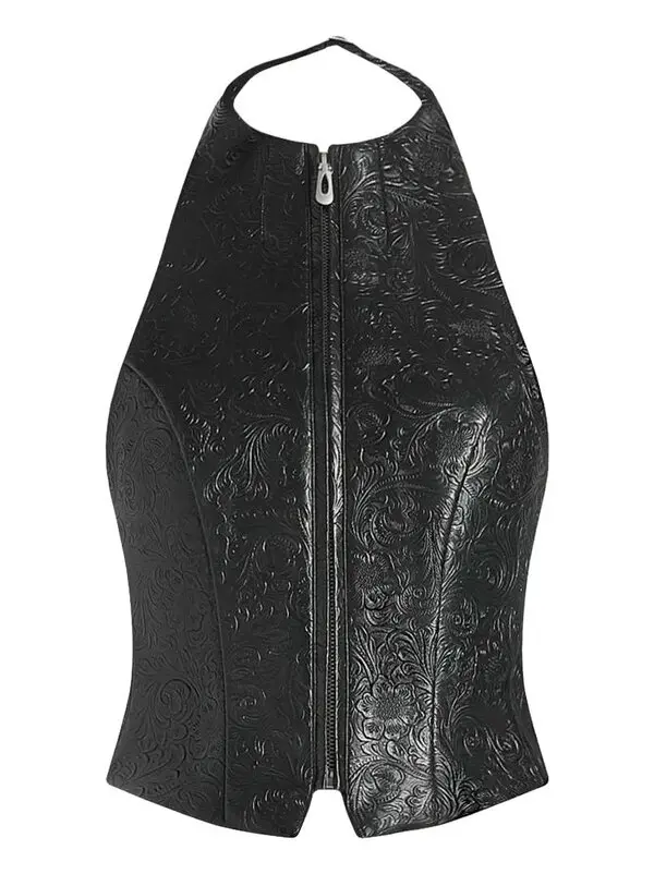 Manière De Voir Embossed-leather Halterneck Backless Top - Black