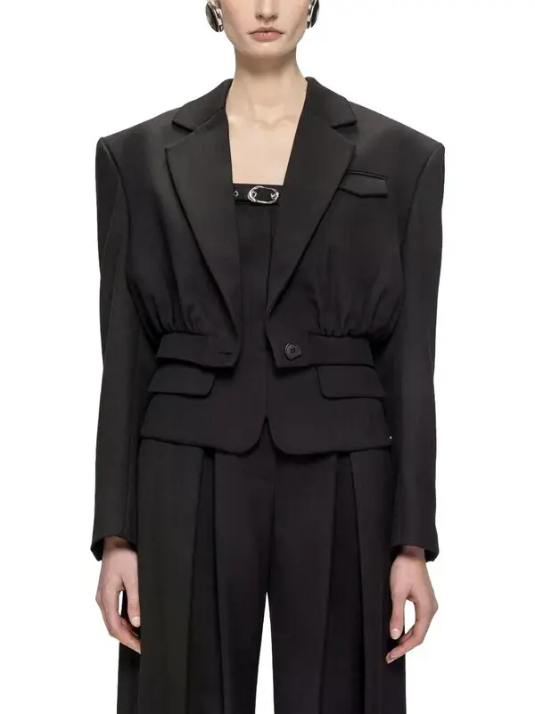 NISSA Cropped Gathered Blazer - Black