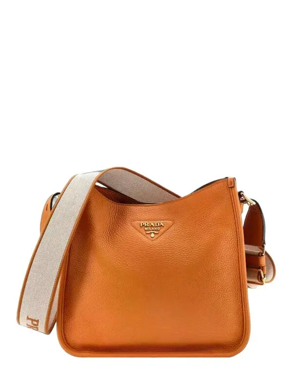 Prada Logo Strap Vitello Daino Medium Crossbody Bag - Brown