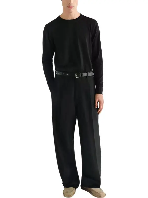 LEMAIRE Crew-neck Sweater In Fine Mouliné Merino Wool - Black