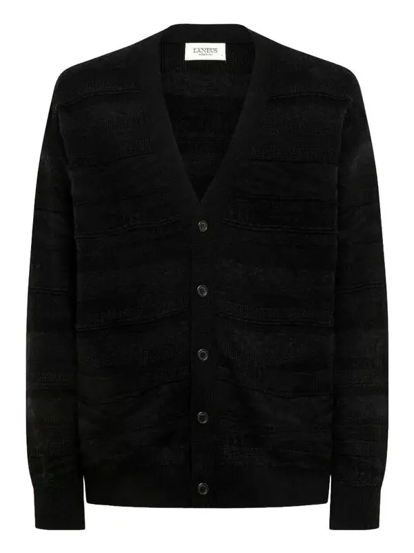 LANEUS Jacquard-knit Button-up Cardigan - Black