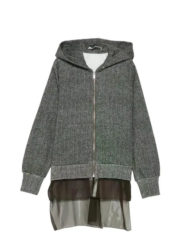 Undercover Herringbone-pattern Layered-hem Hoodie - Grey
