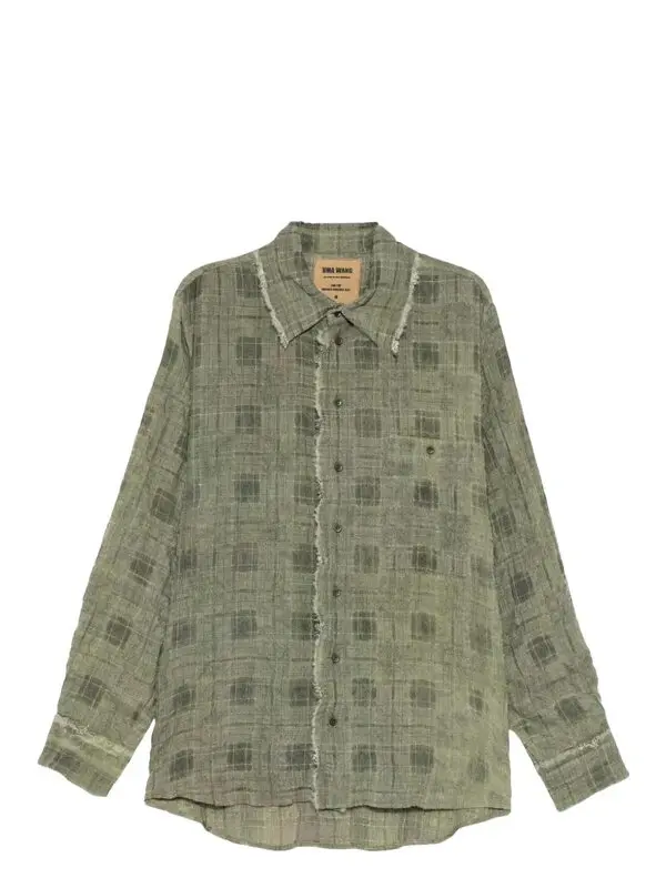 UMA WANG Check Frayed-edge Shirt - Green