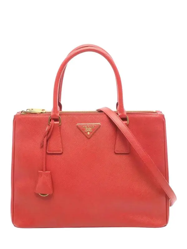 Prada 2000-2013 Medium Saffiano Lux Galleria Double Zip Satchel - Red
