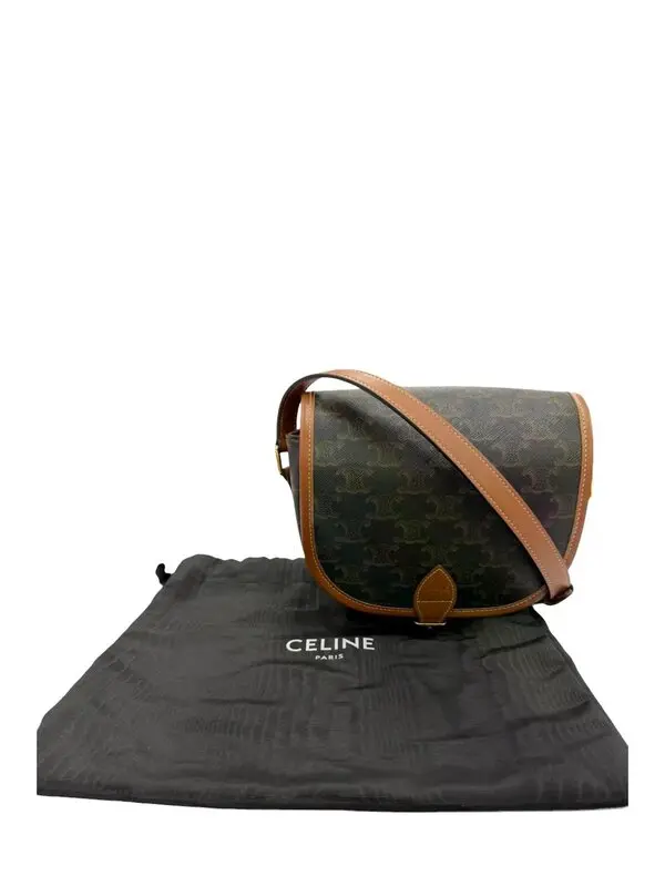 Celine 2019-2026 Medium Triomphe Coated Canvas Folco Crossbody Bag - Brown