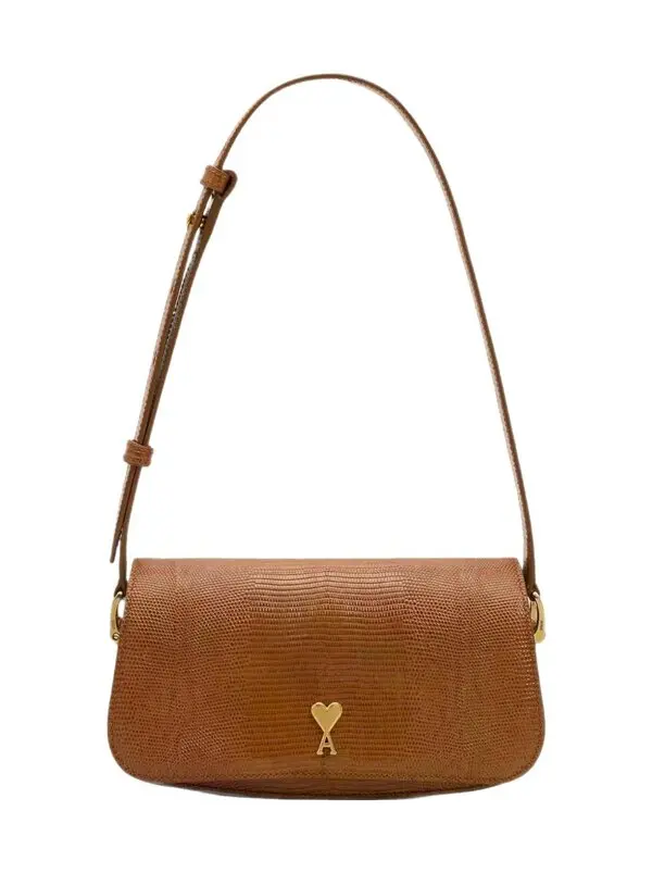 AMI Paris Lizard-embossed Cowhide-leather Paris Paris Shoulder Bag - Brown