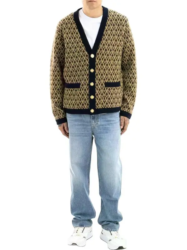 Valentino Garavani Wool Cardigan With Toute La V Pattern - Brown