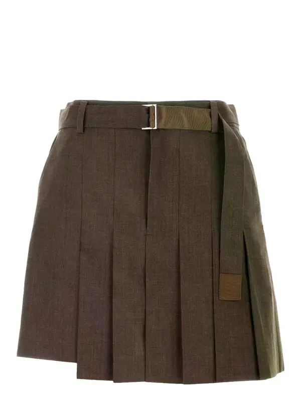 Sacai Pleated Asymmetric Tailored Shorts - Brown