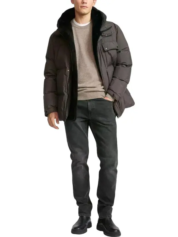 YVES SALOMON Shearling-trim Padded Coat - Brown