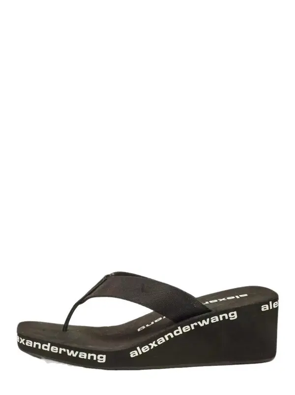 ALEXANDER WANG Logo-print Canvas Thong Wedge Sandals - Black