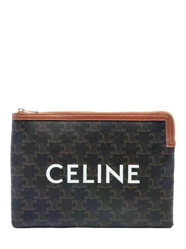 Celine 2020 Small Triomphe Coated Canvas Clutch Bag - Brown