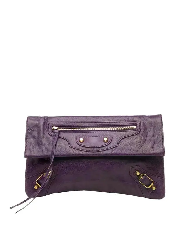 Balenciaga 2005-2026 Lambskin Motocross Classic Envelope Clutch Bag - Purple