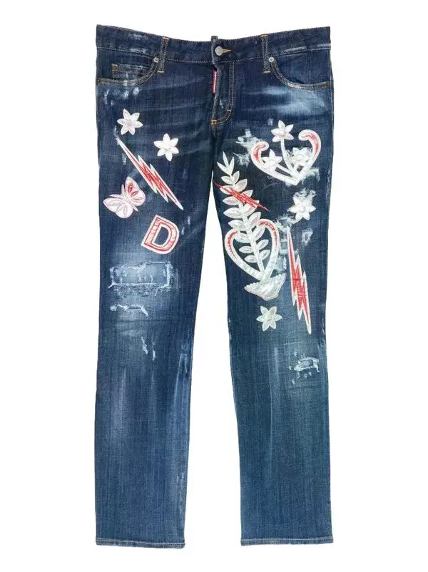 Dsquared2 Patch-detail Distressed Jeans - Blue