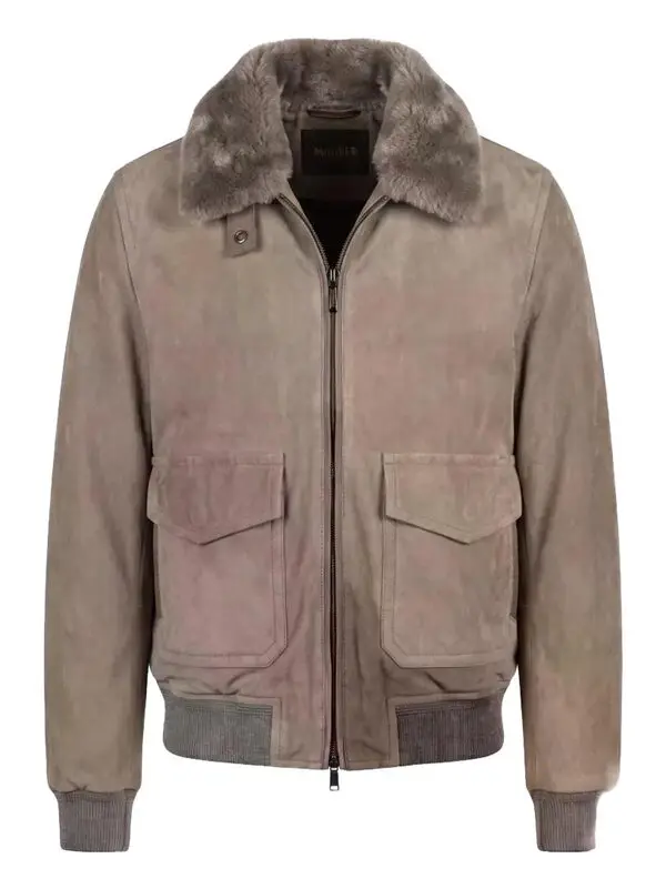MOORER Antenore Shearling-collar Suede Jacket - Brown
