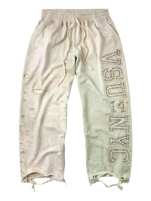 VALE FOREVER Distressed Crystal-embellished Track Pants - Neutrals