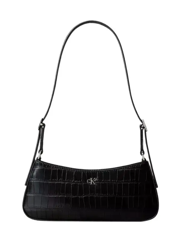 Calvin Klein Monogram Croc-effect Shoulder Bag - Black